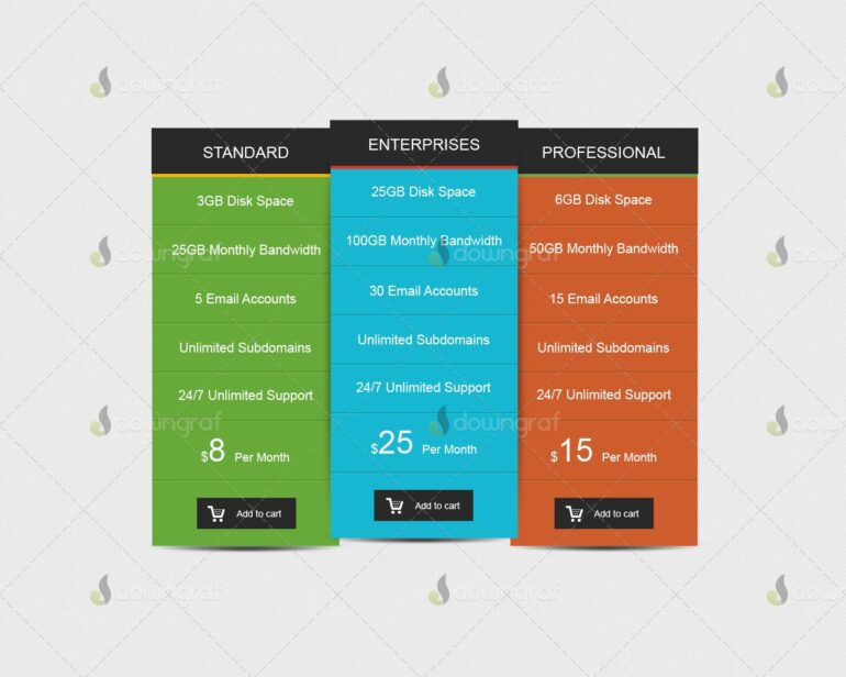 Metro Style Pricing Table Free PSD
