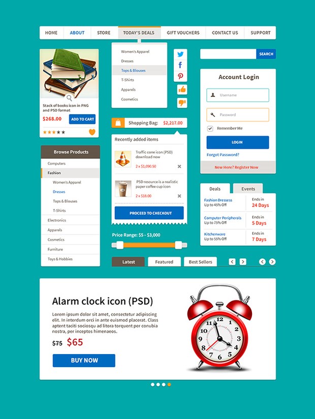 30 Best Free Photoshop Flat PSD UI Kits