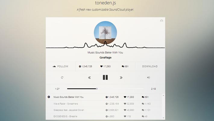 ToneDen SDK - JS Customizable Audio Player For SoundCloud