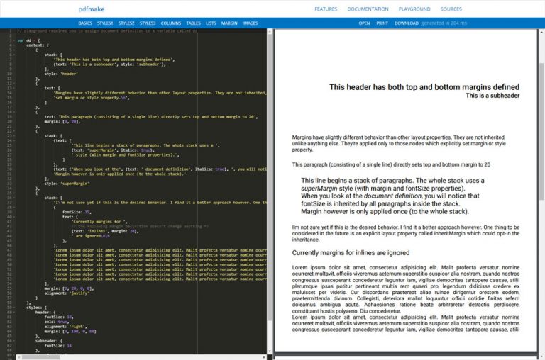 PDFMAKE - Client/Server Side PDF Printing in Pure JavaScript