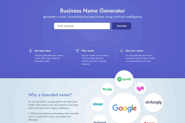Namelix AI: Business Name Generator